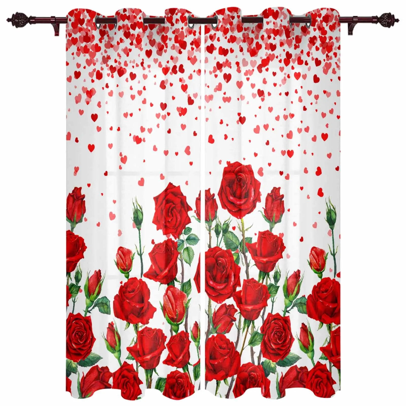 Valentine'S Day Hearts Red Roses Window Curtains for Living Room ...