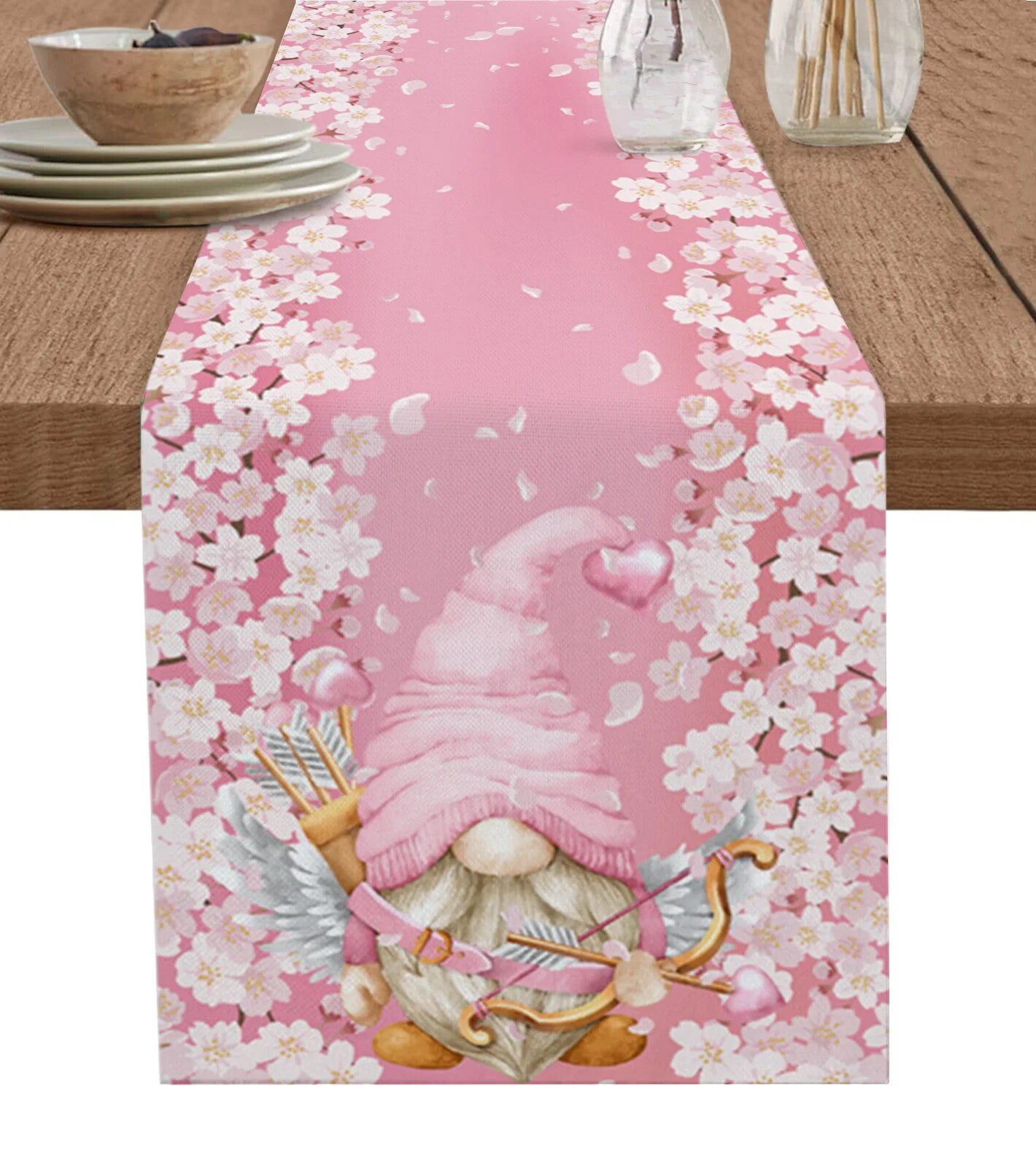 Valentine'S Day Love Dwarf Cherry Blossom Watercolor Table Runner ...