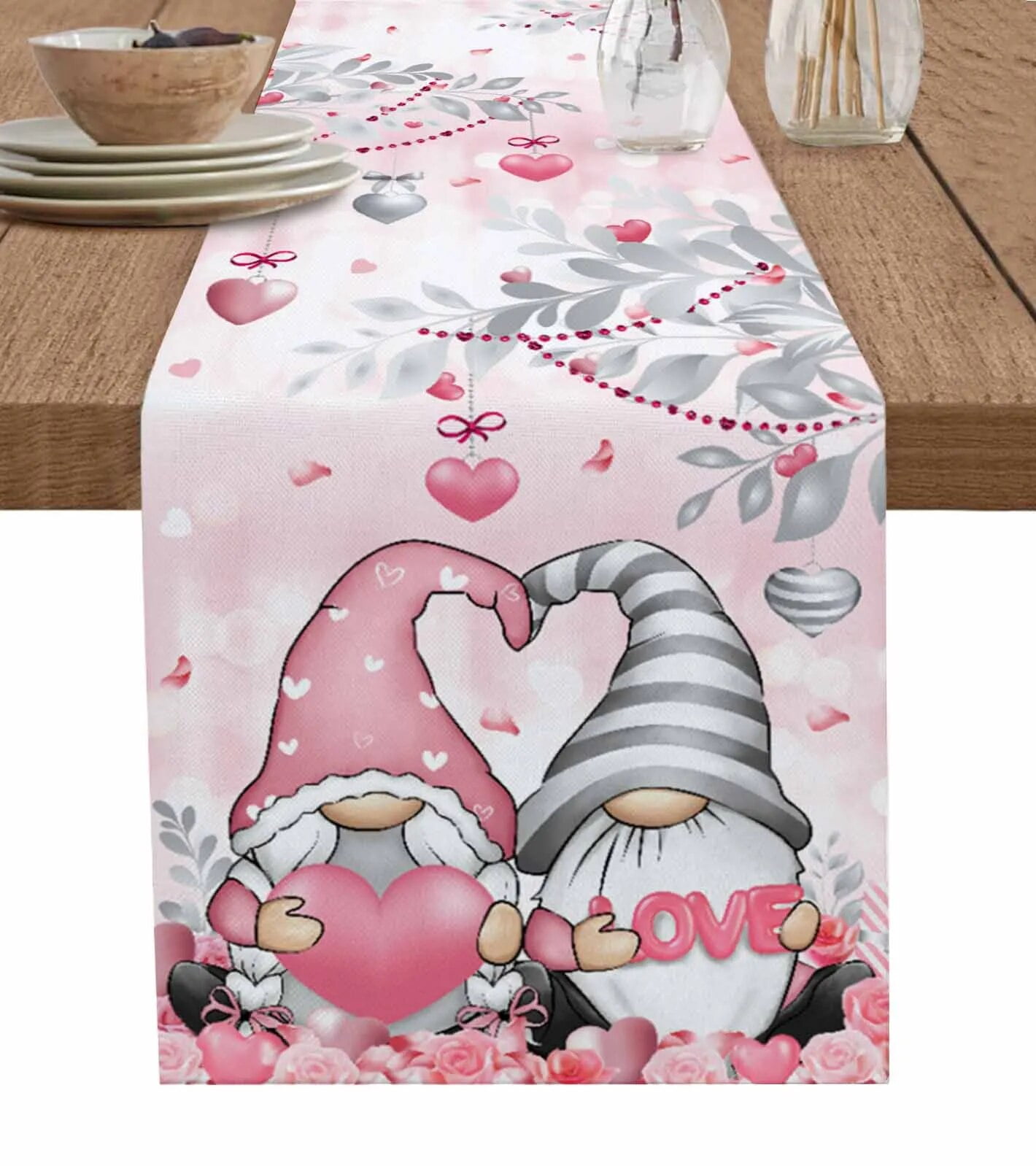 Valentine'S Day Love Eucalyptus Leaf Rose Dwarf Table Runner Coffee ...