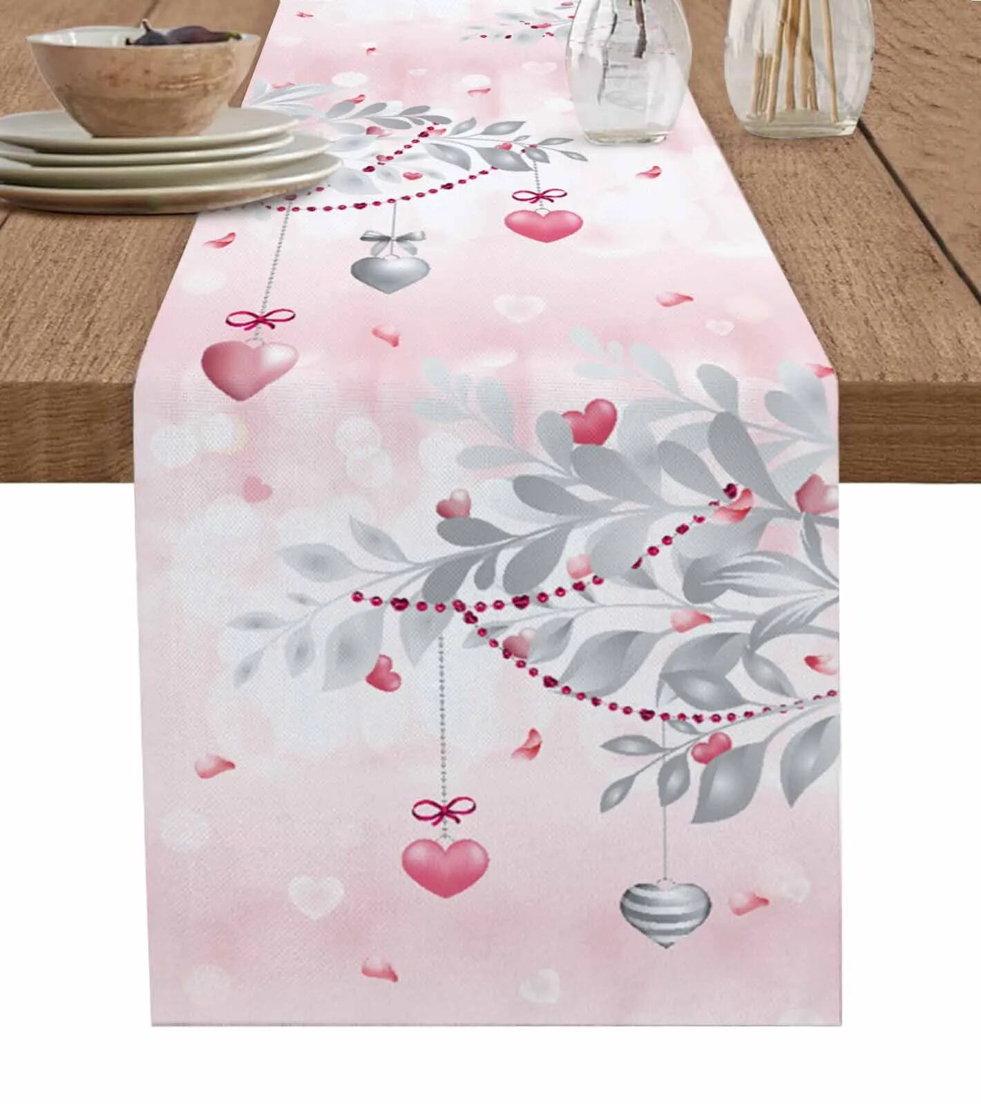 Valentine'S Day Love Eucalyptus Leaves Rose Pink Table Runner For ...