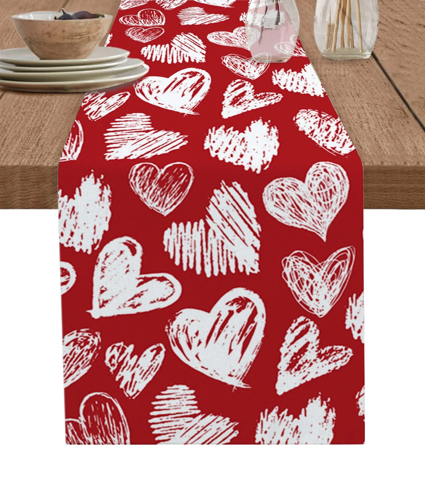 Valentine'S Day Love Hand Drawn Table Runner Luxury Wedding Decor Table ...