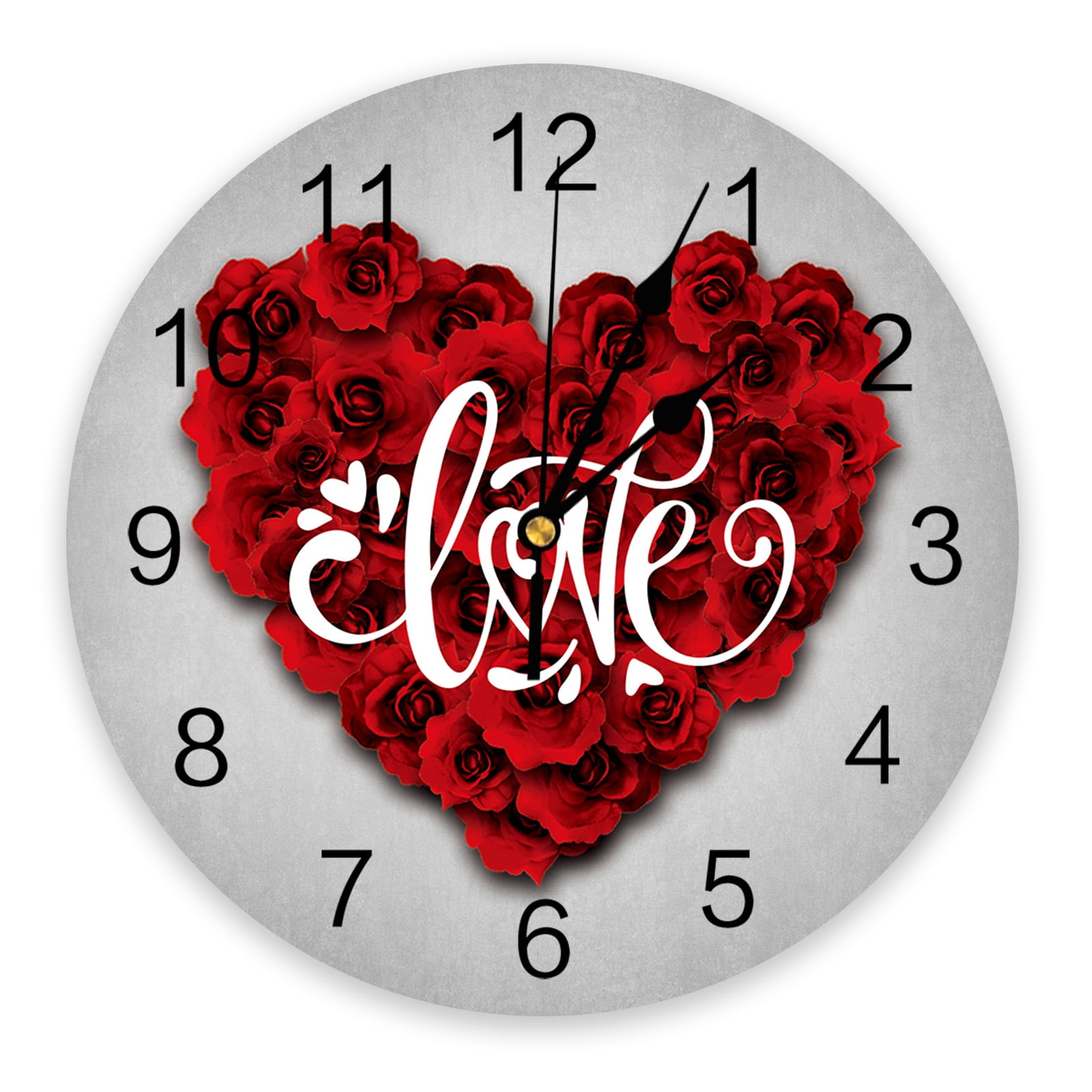 Valentine'S Day Love Red Rose Wall Clock Home r Bedroom Silent Oclock ...