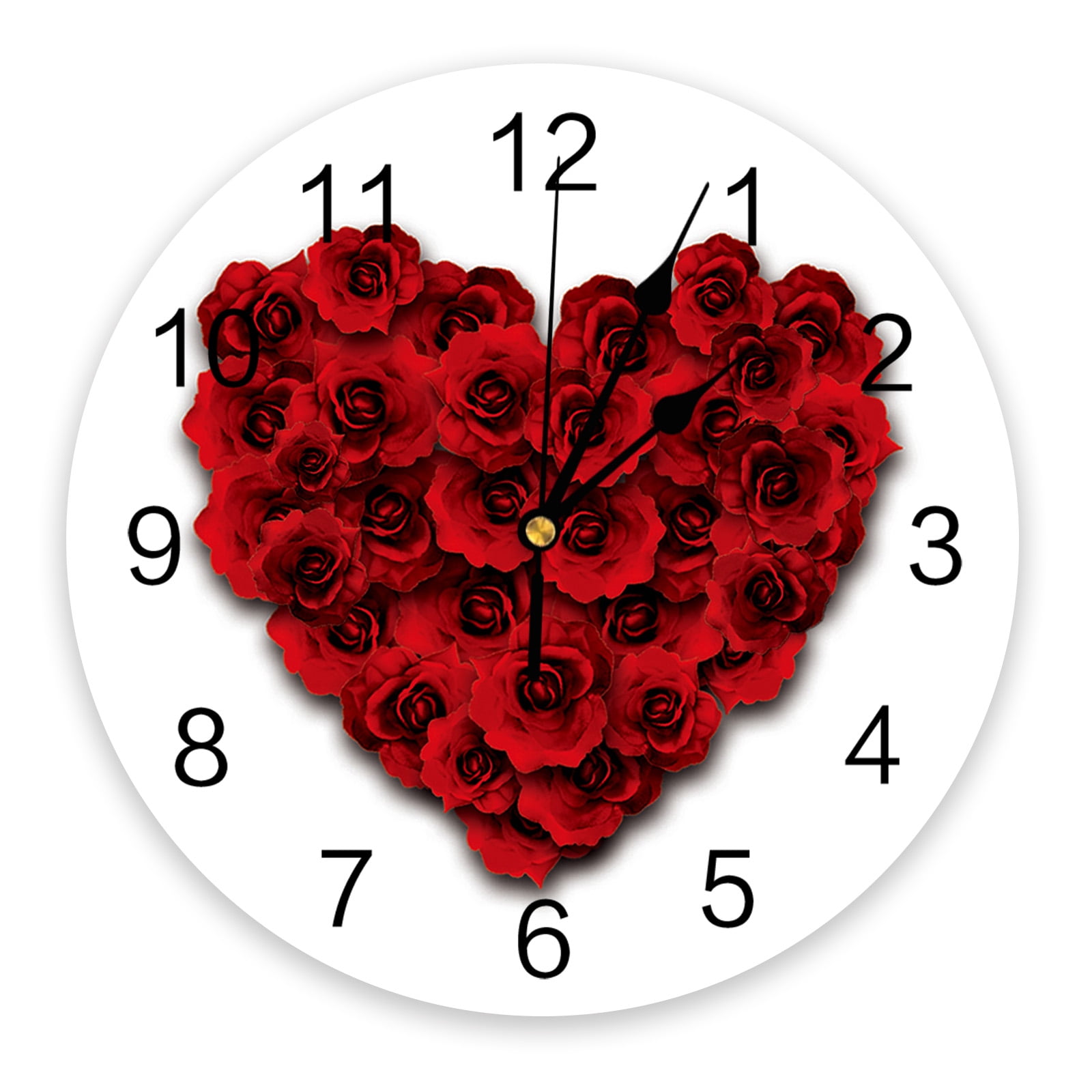 Valentine'S Day Love Red Rose Wall Clock Home r Bedroom Silent Oclock ...