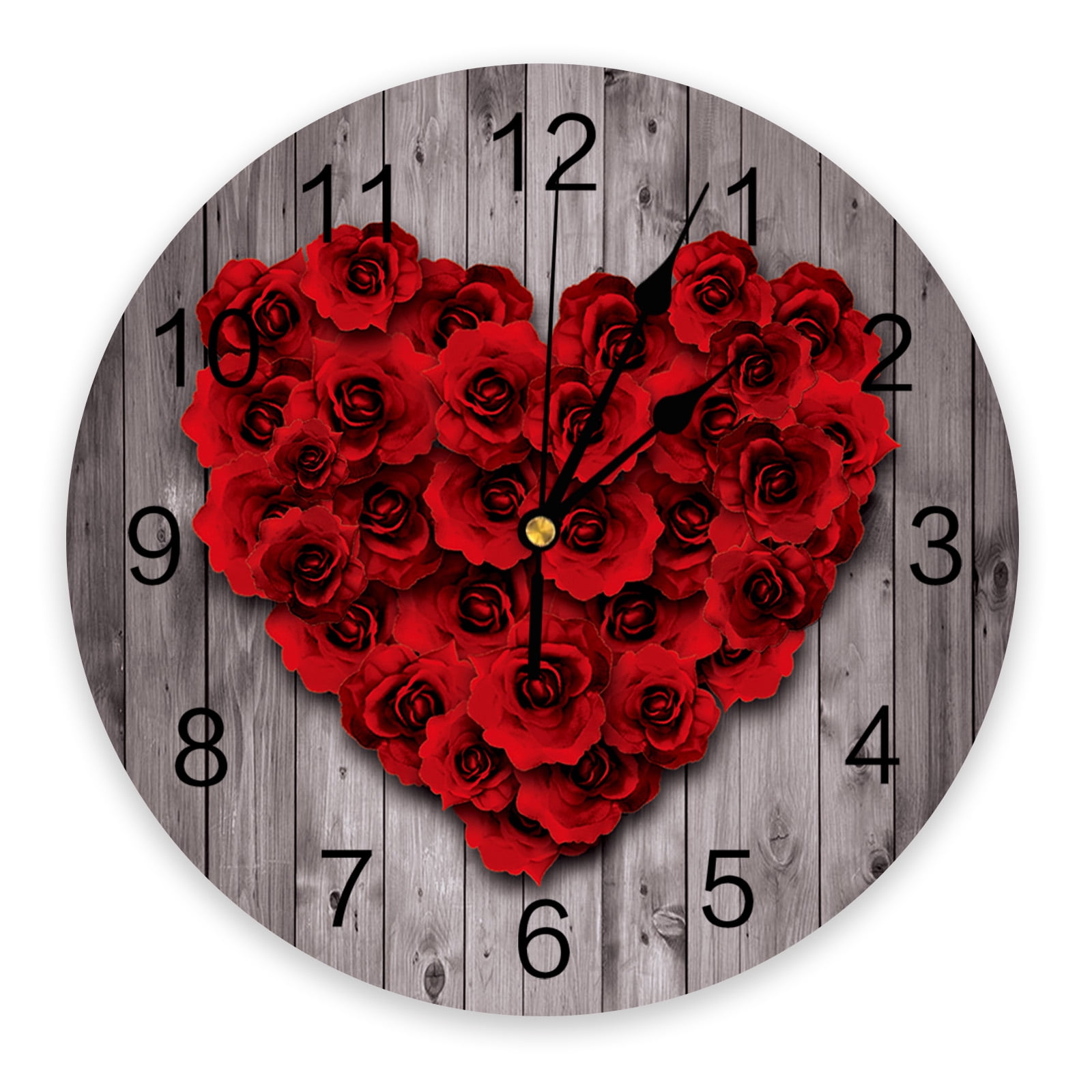 Valentine'S Day Love Red Rose Wall Clock Home r Bedroom Silent Oclock ...