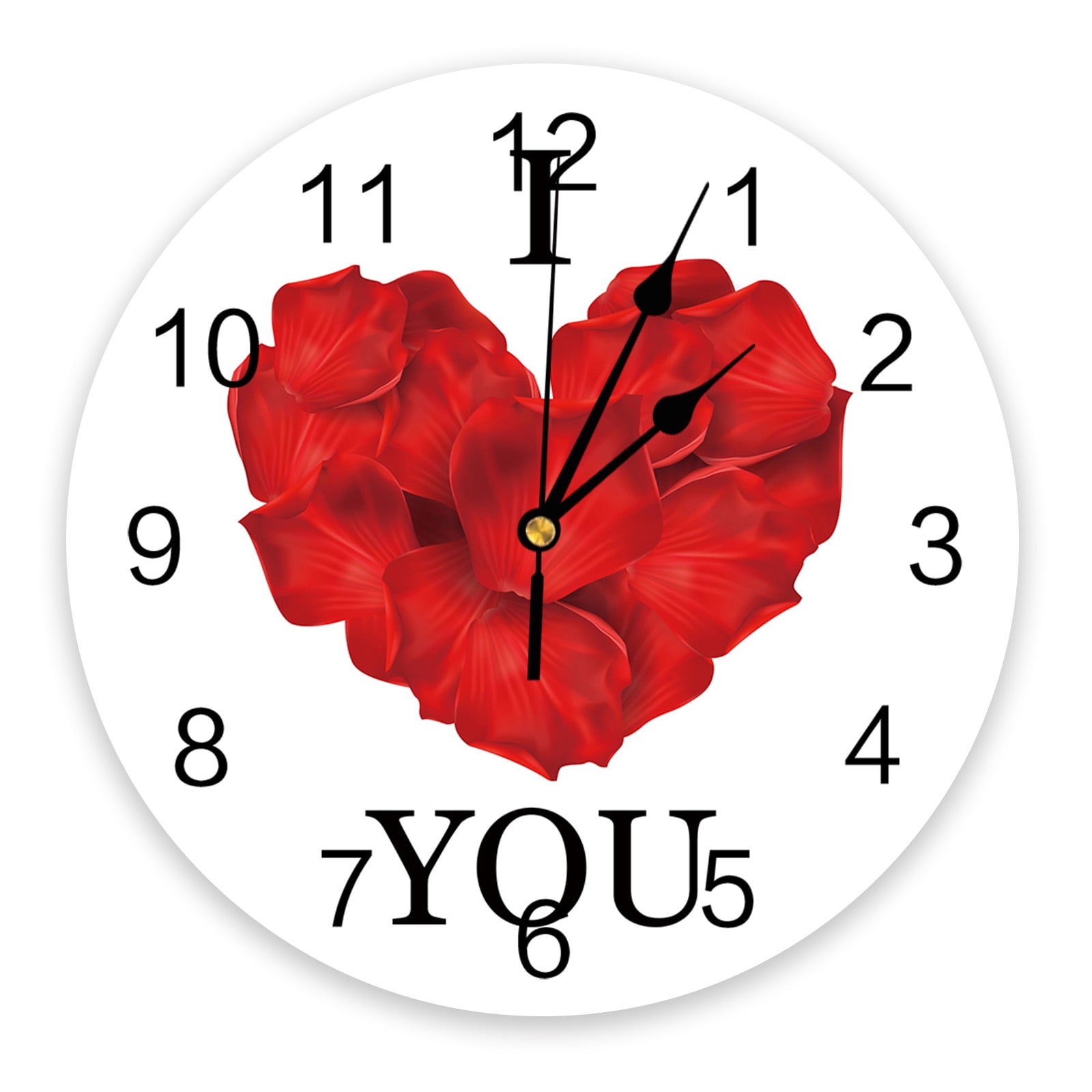 Valentine'S Day Love Red Rose Wall Clock Home r Bedroom Silent Oclock ...