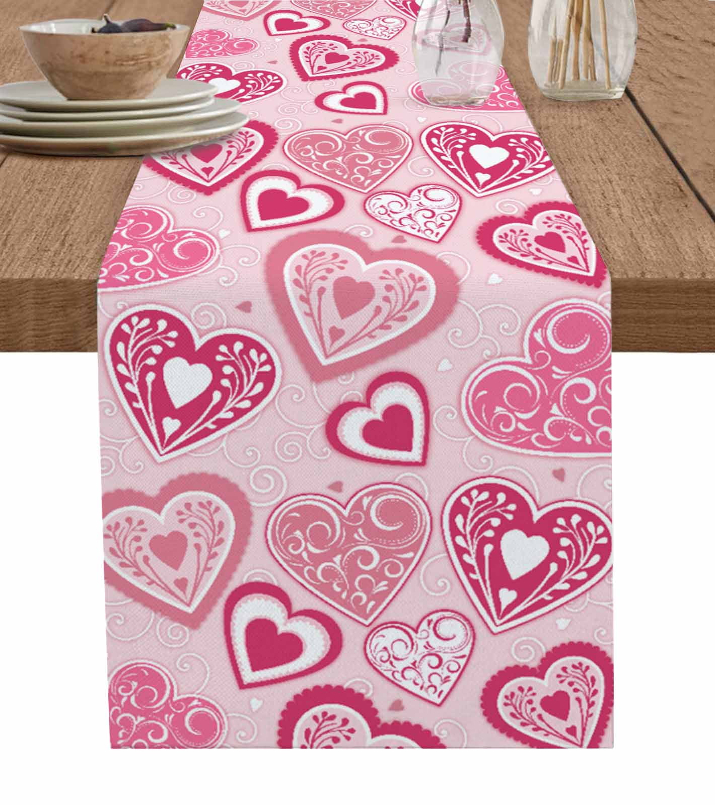 Valentine'S Day Love Romantic Love Pink Table Runners for Dining Room ...
