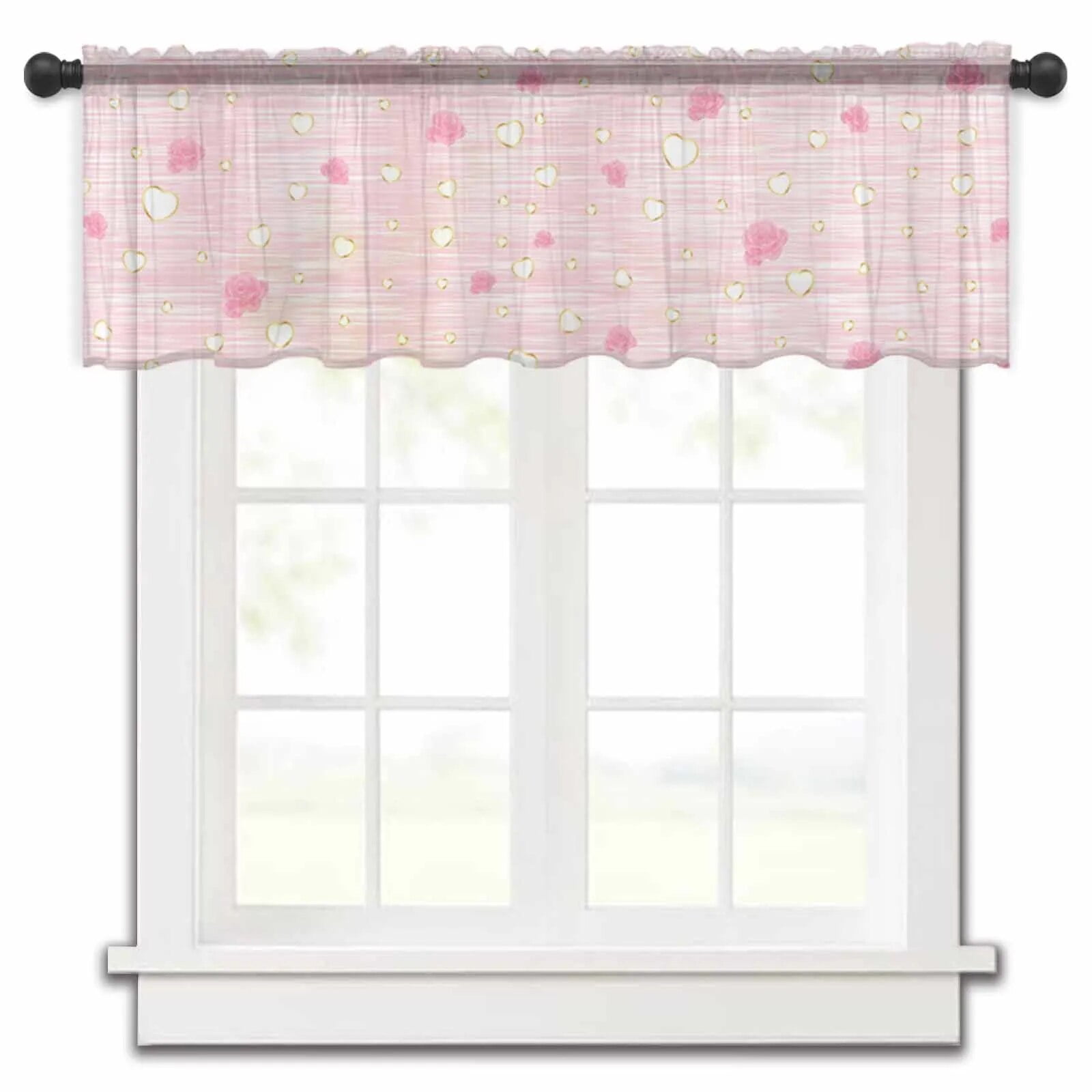 Valentine'S Day Love Rose Texture Pink Small Window Curtain Tulle Sheer ...
