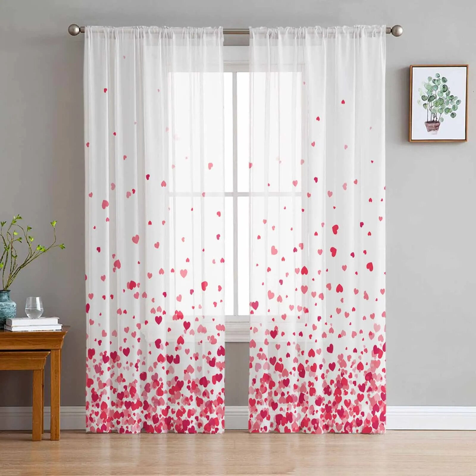 Valentine'S Day Love Scattered Falling Love Tulle Curtains Living Room ...