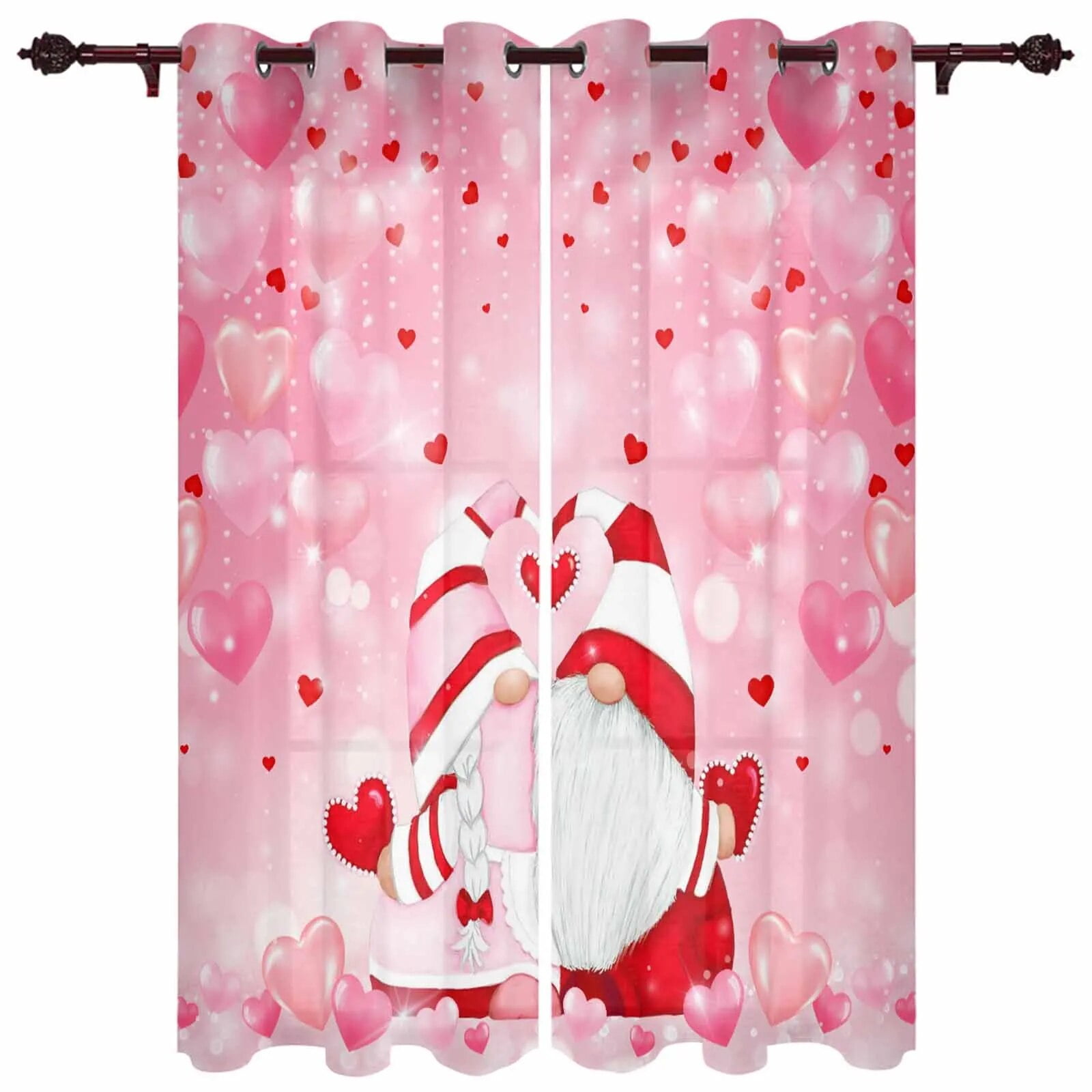 Valentine'S Day Pink Love Dwarf Couple Modern Window Curtains for ...