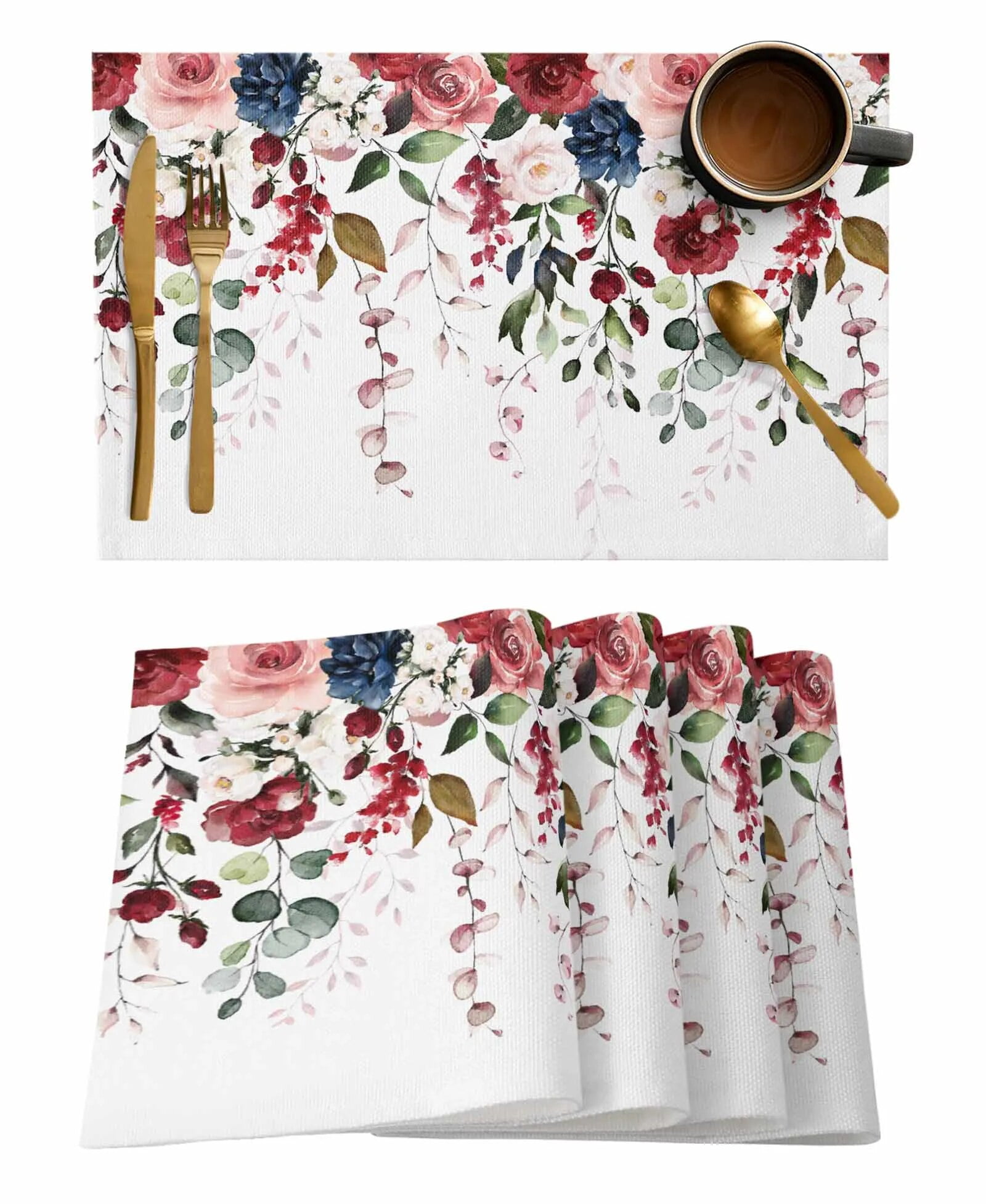 Valentine'S Day Pink Rose Flower Plant Table Mat Wedding Holiday Party ...