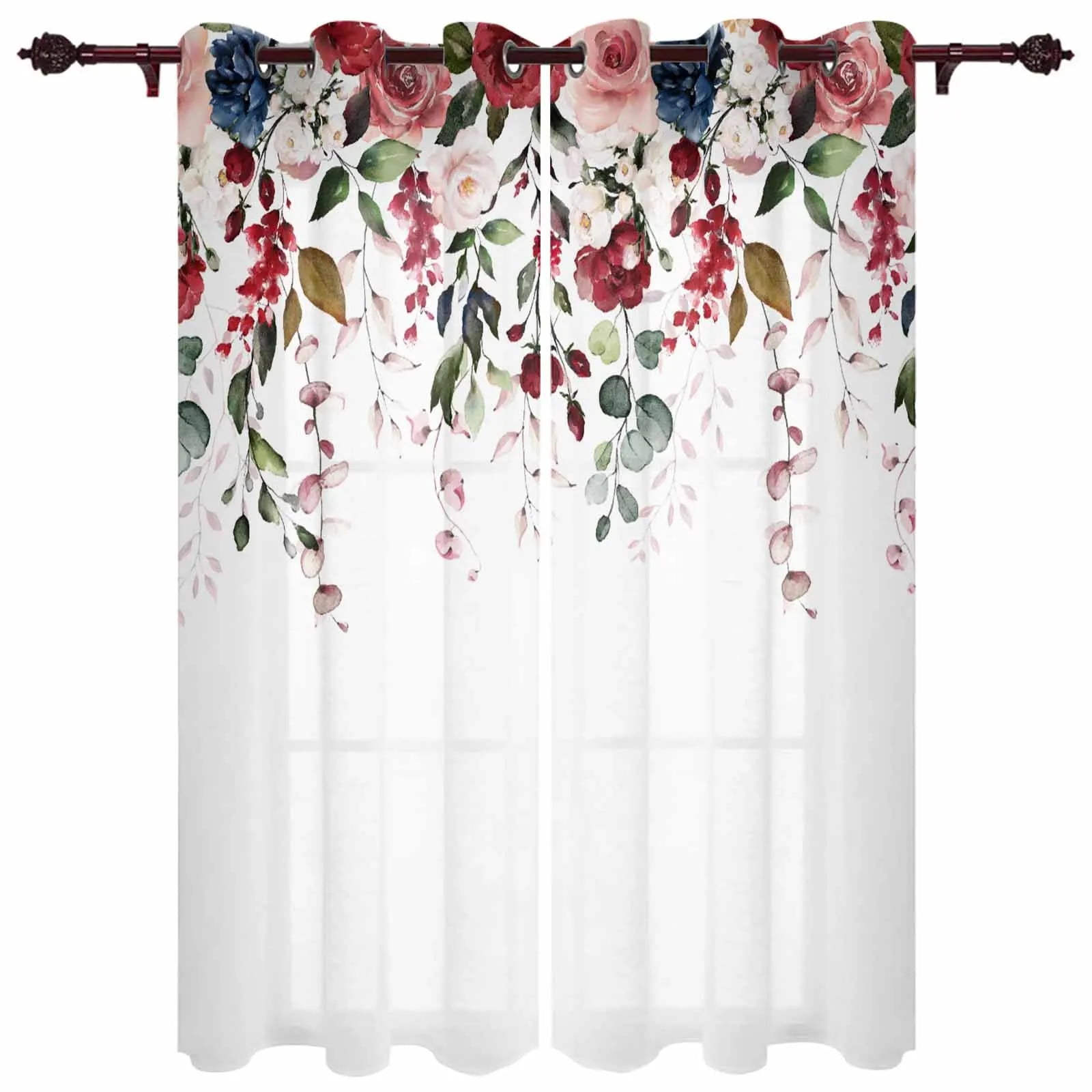 Valentine'S Day Pink Rose Flower Plant Window Curtains for Living Room Bedroom Curtain Modern ...