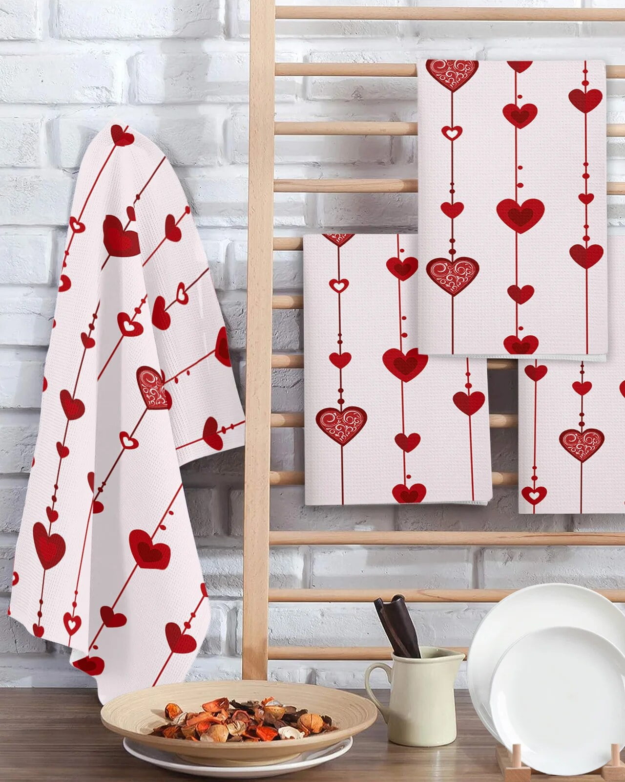 Valentine'S Day Red Love Heart Pink Kitchen Cleaning Cloth Towel Waffle ...