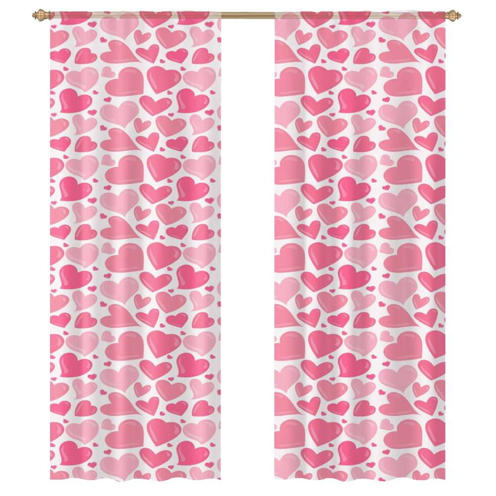 Valentine'S Day Romantic Love Sheer Voile Curtain Window Tulle Curtains ...
