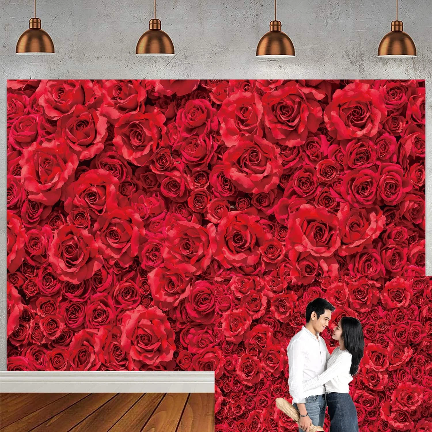 Valentine'S Day Rose Backdrop Red Flower Wall Photography Background ...