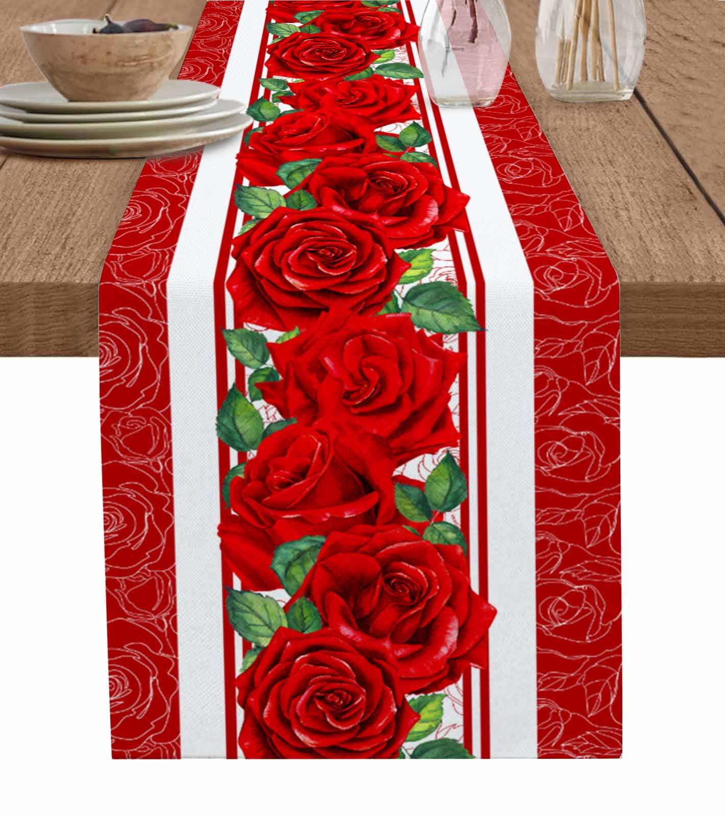 Valentine'S Day Rose Pink Table Runner For Kitchen Table Cover Home r ...