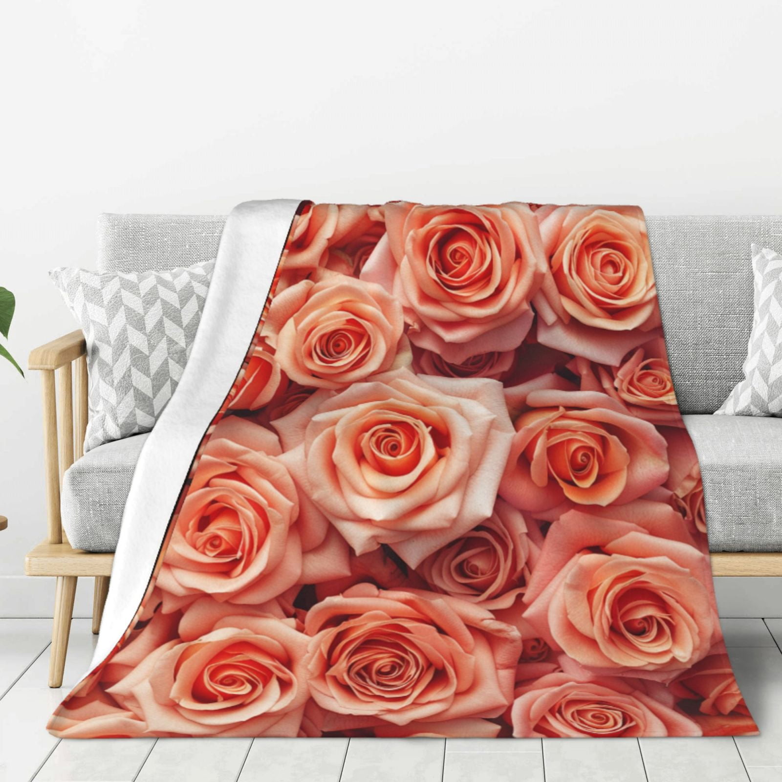 Valentine'S Pink Roses Bloom Lightweight Plush Fuzzy Cozy Soft Blankets ...