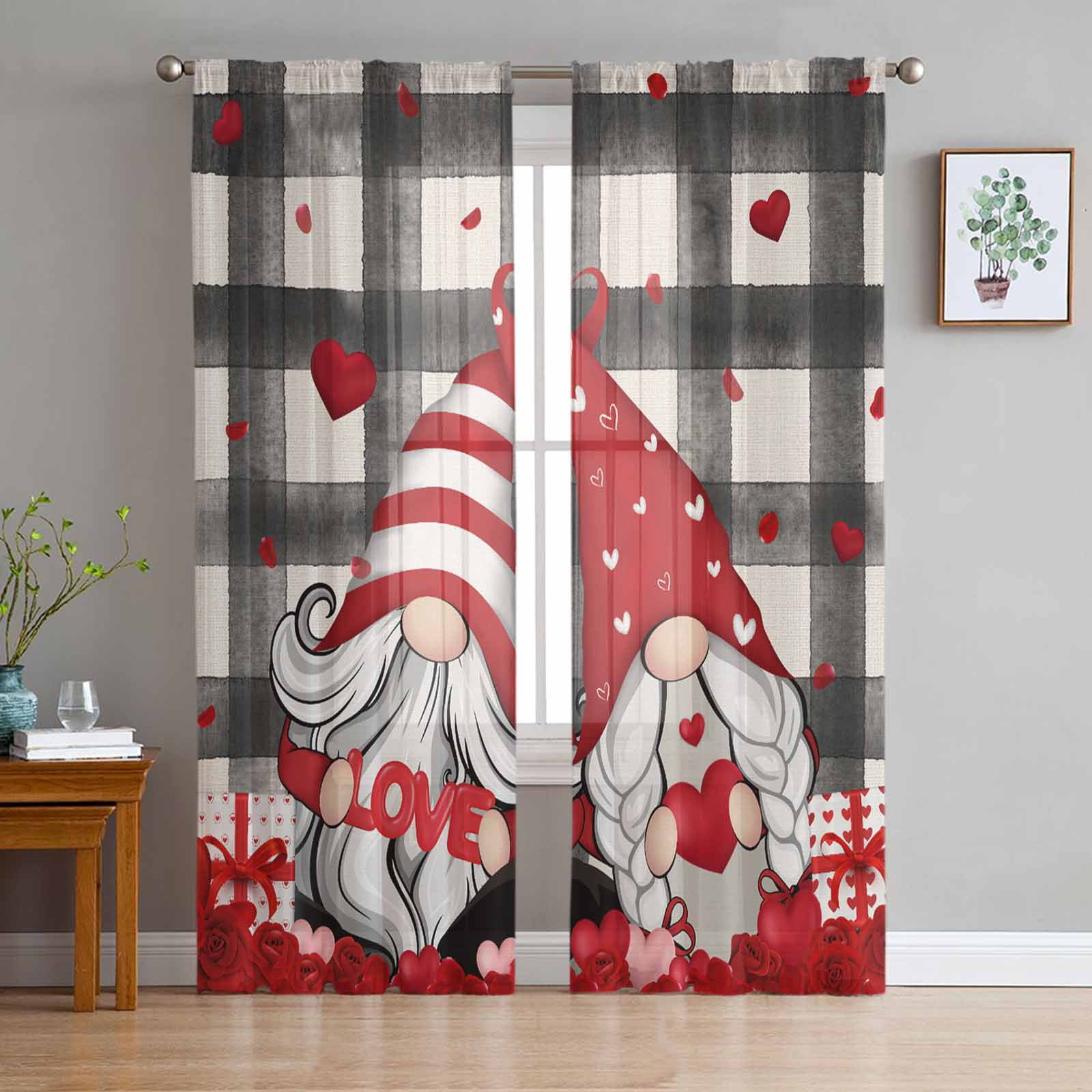 Valentine, Sheer Curtains 96 Inch Length 2 Panels Set for Living Room ...