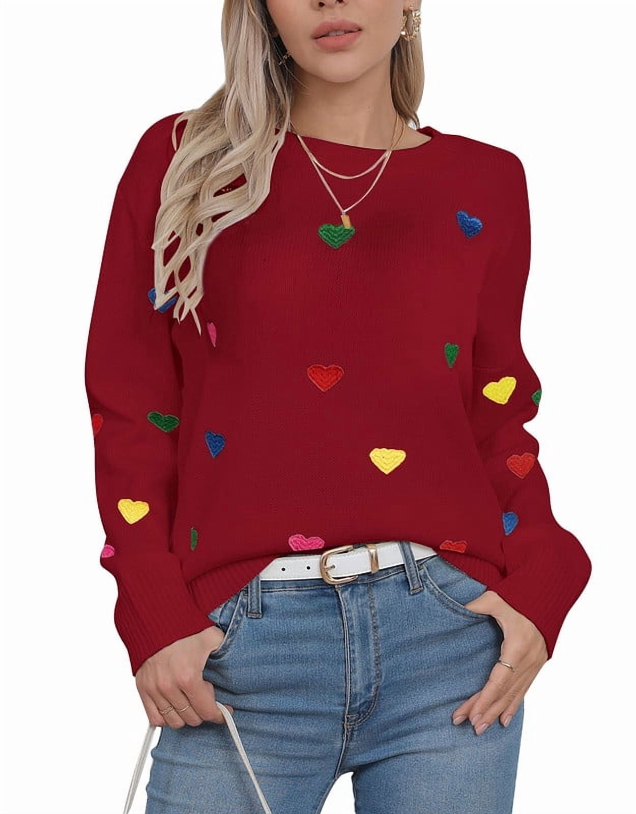 Valentine Sweaters for Women Trendy Colorful Heart Sweaters Lightweight ...