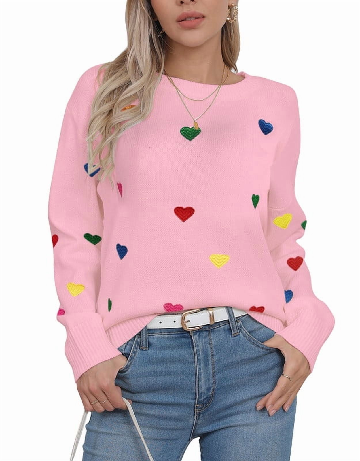 Valentine Sweaters for Women Trendy Colorful Heart Sweaters Lightweight ...