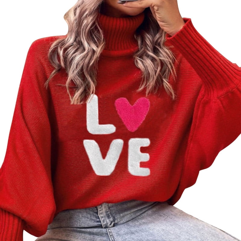Valentine Sweaters for Women Juniors Loose Batwing Sleeve Turtleneck ...