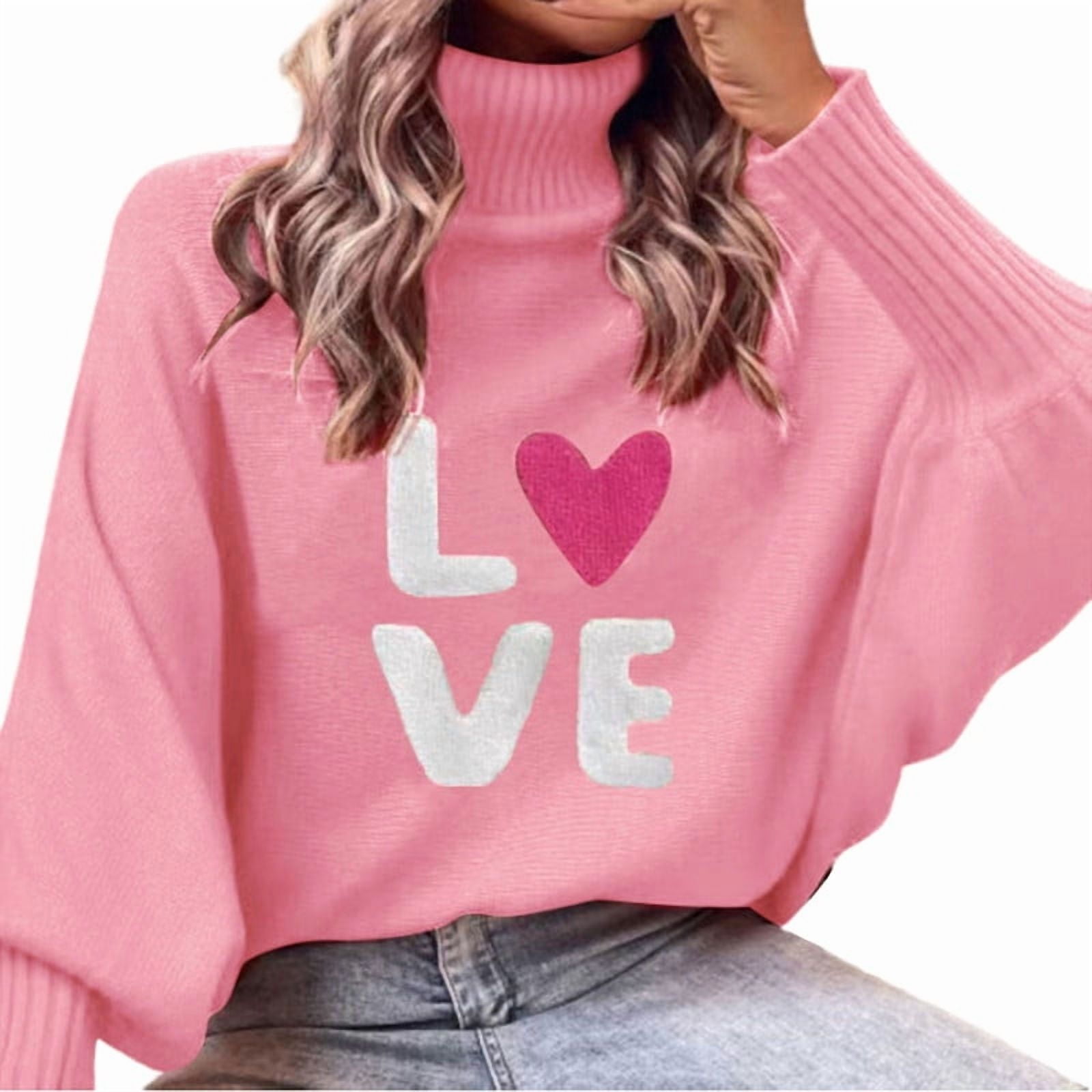 Valentine Sweaters for Women Juniors Loose Batwing Sleeve Turtleneck ...