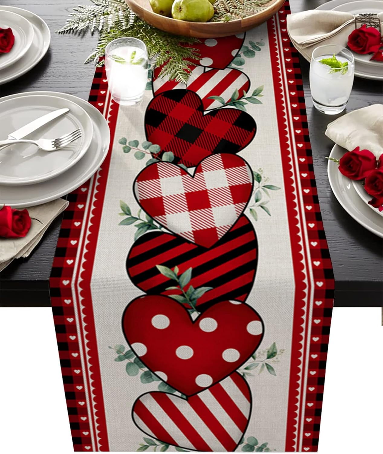Valentine Table Runner 13x48 Inches Long Buffalo Plaid Love Heart Small ...