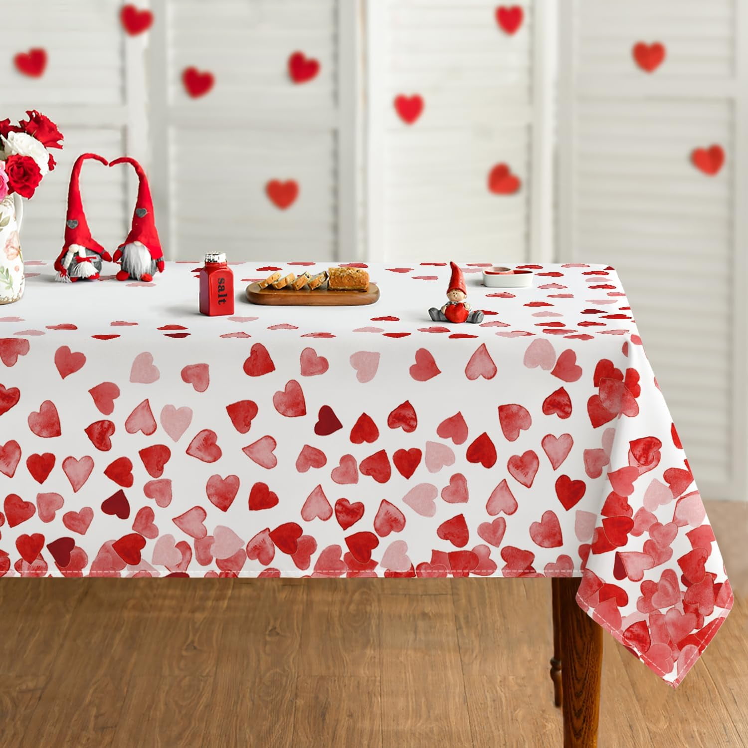 Valentine Tablecloth 60×104 Inch Rectangle, Red Love Hearts Washable ...