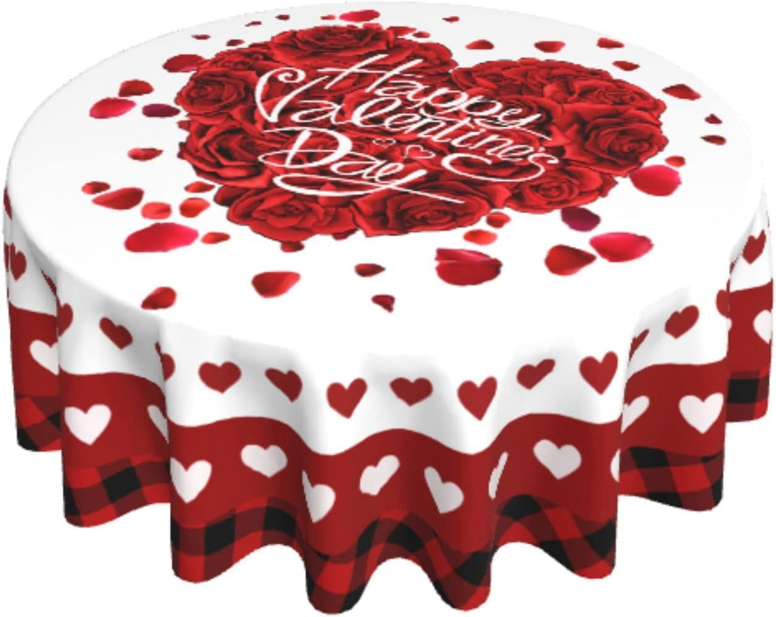 Valentine Tablecloth 60 Inch Round Valentine''s Day Red Rose Heart ...