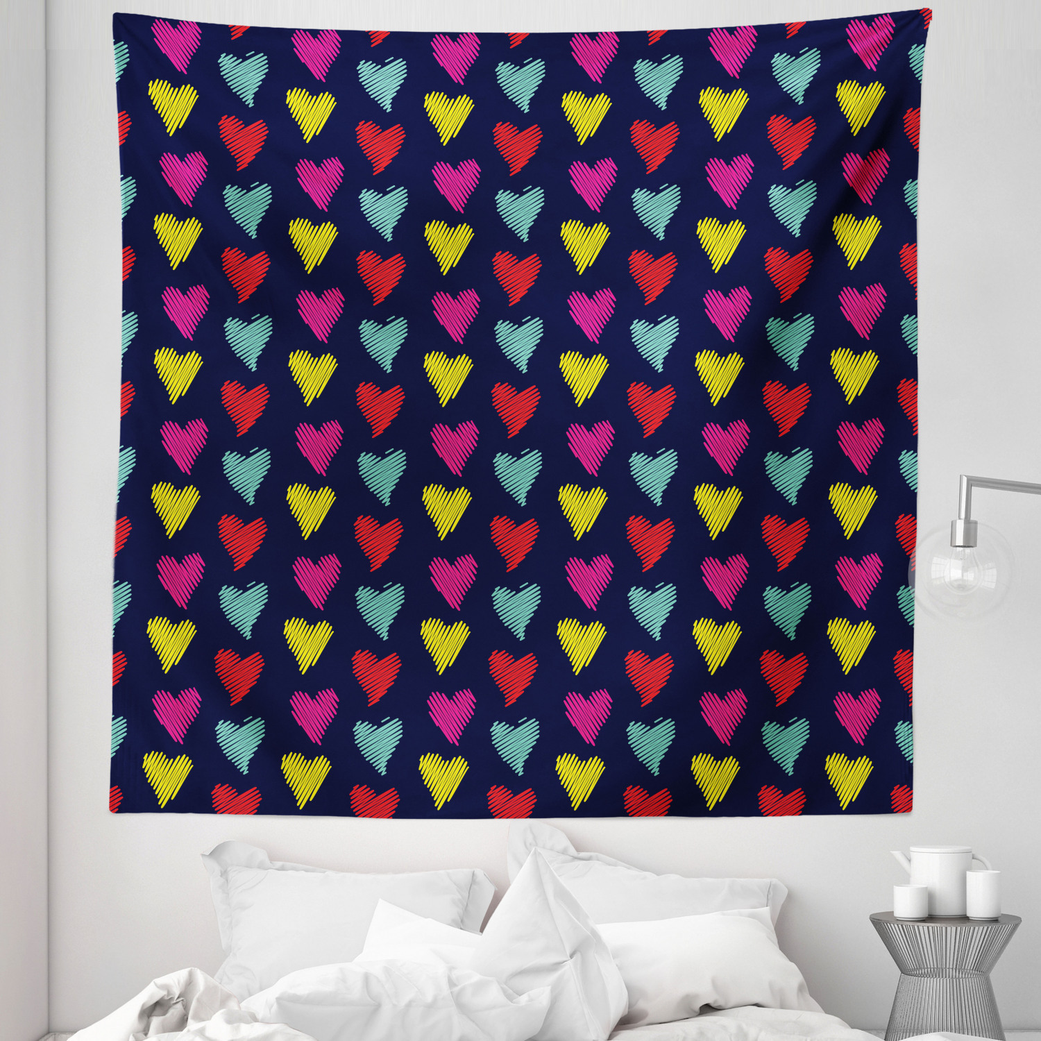 Valentine Tapestry, Romantic Colorful Hearts Love Happiness Theme ...