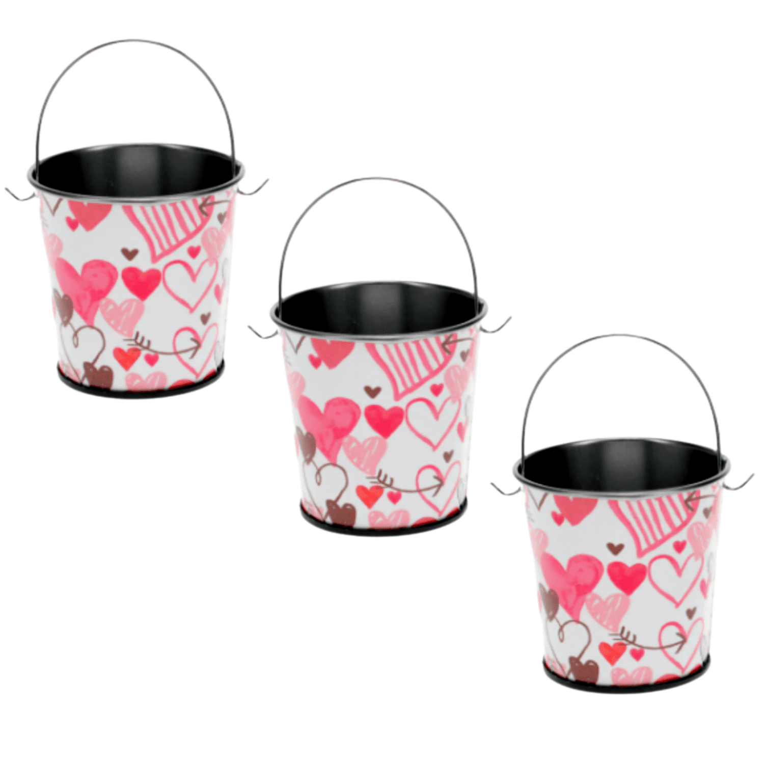 Valentine Themed Heart Printed Mini Tin Pails with Handle 2x2x2in Small ...