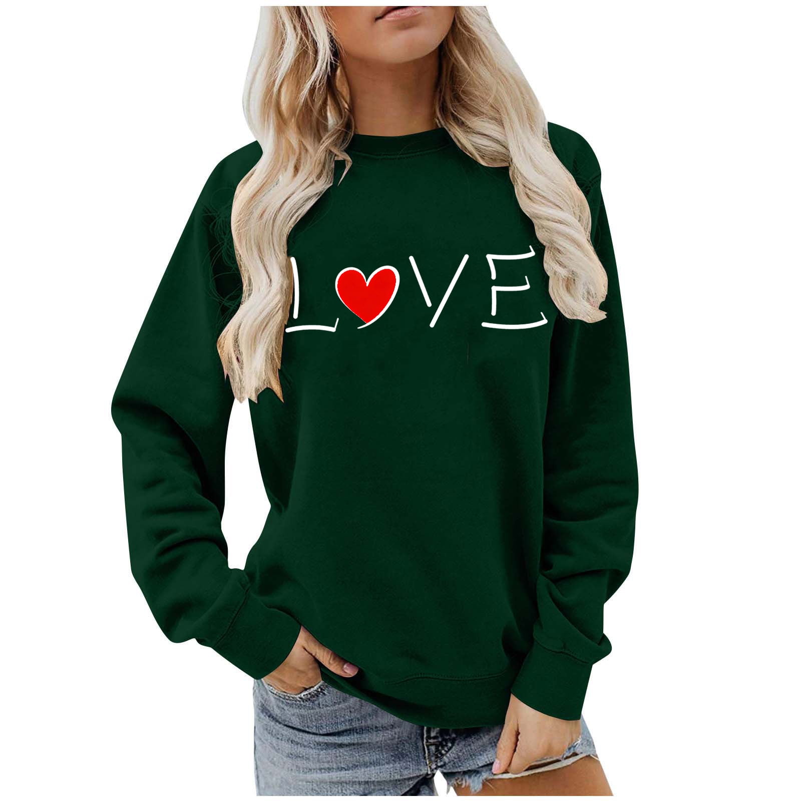Valentine Top Women Plus Size Sweatshirt Love Hearts Shirt Long Sleeve ...