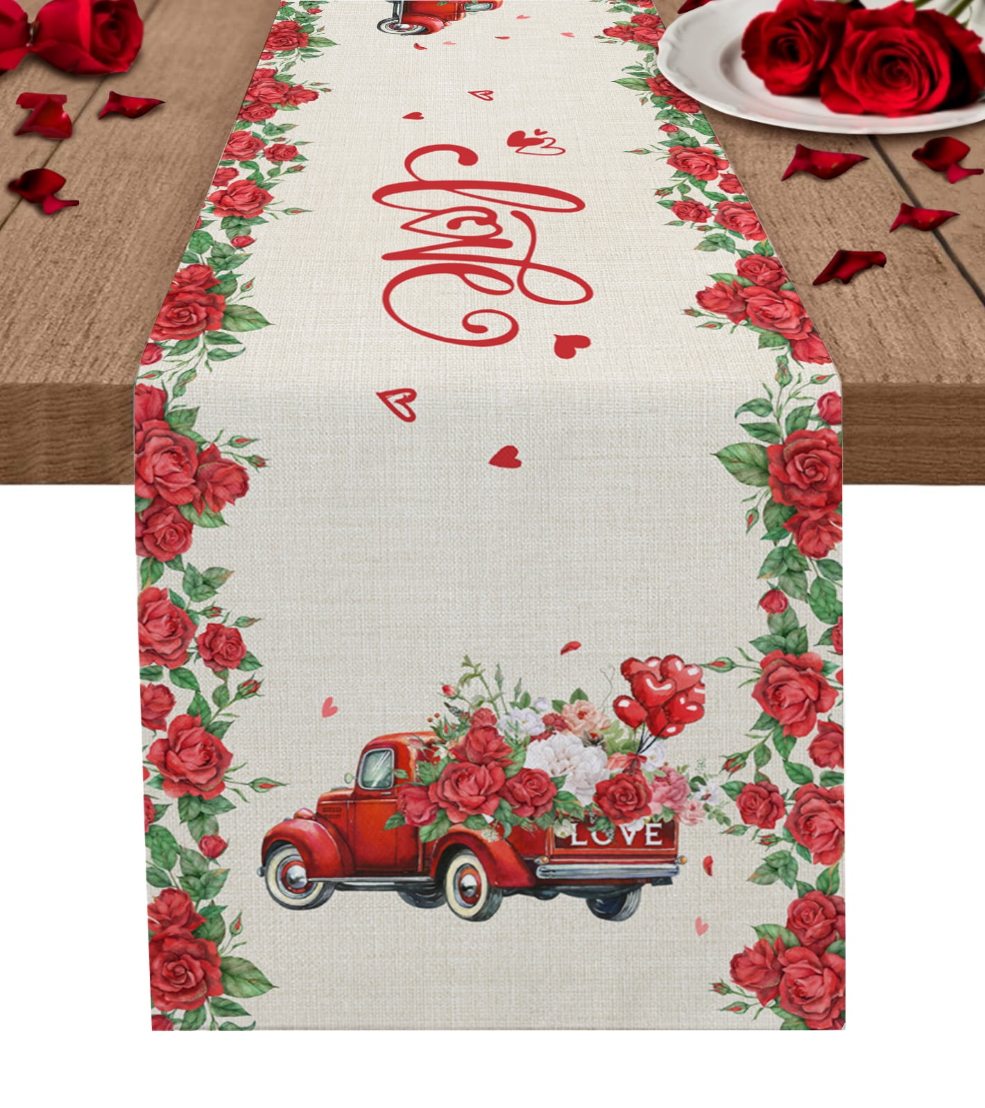 Valentine Truck Roses Table Runner Modern Home Dinner Table ration ...