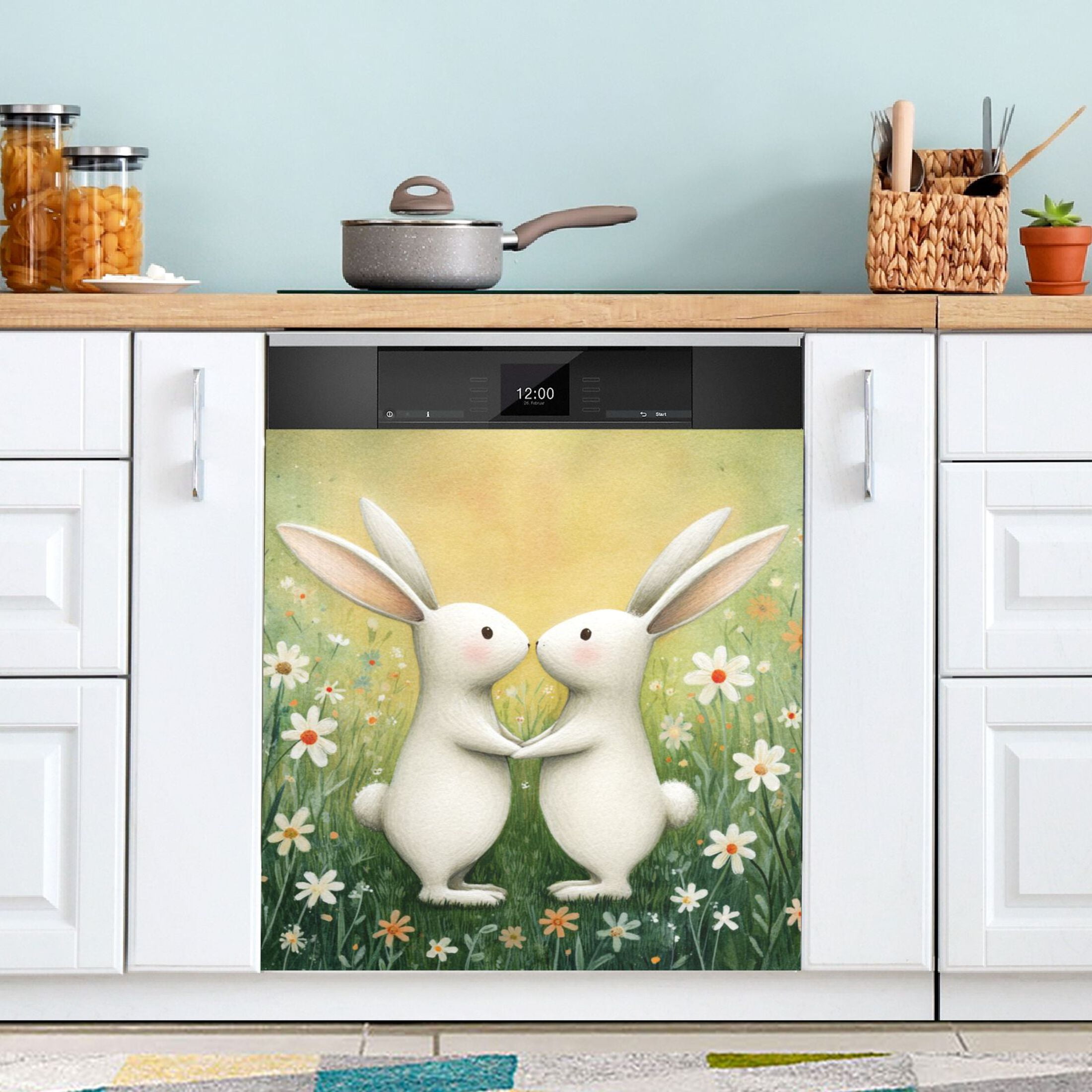 Valentine White Rabbits Holding Hands Dishwasher Magnet Refrigerator ...
