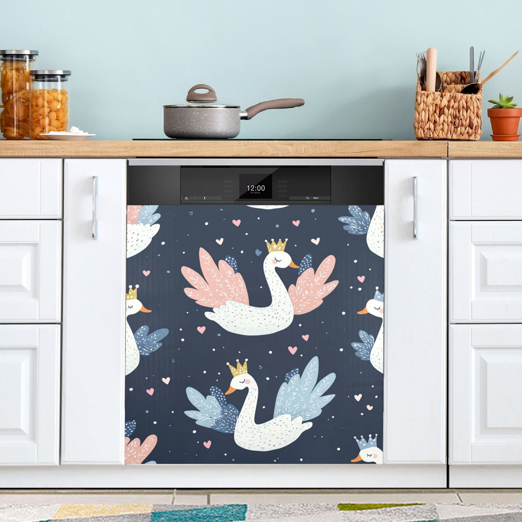Valentine White Swans Wearing Crowns Hearts Dishwasher Magnet ...