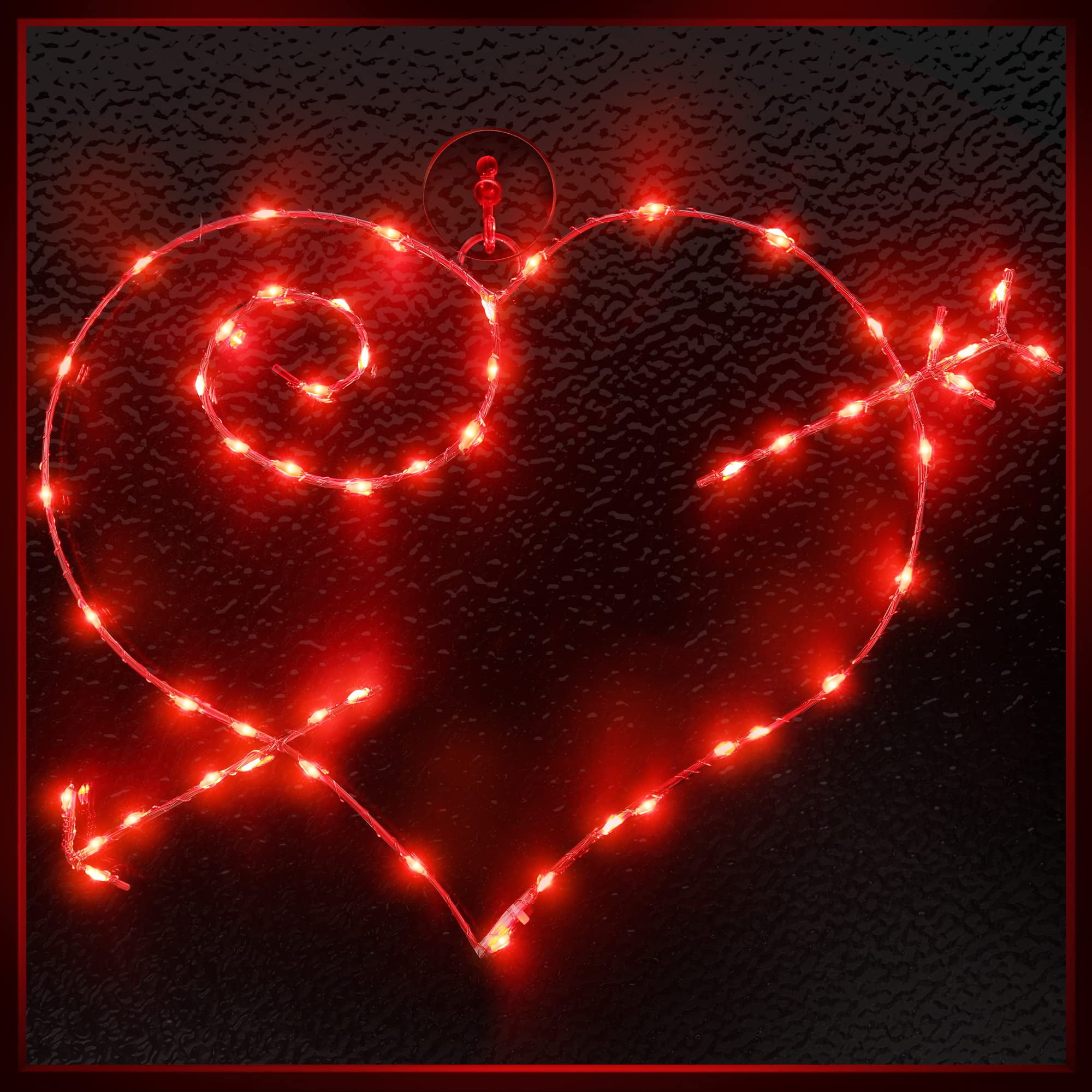 Valentine Window Lighted Red Heart with Arrow, 16 Inch 50 LEDs Iron ...