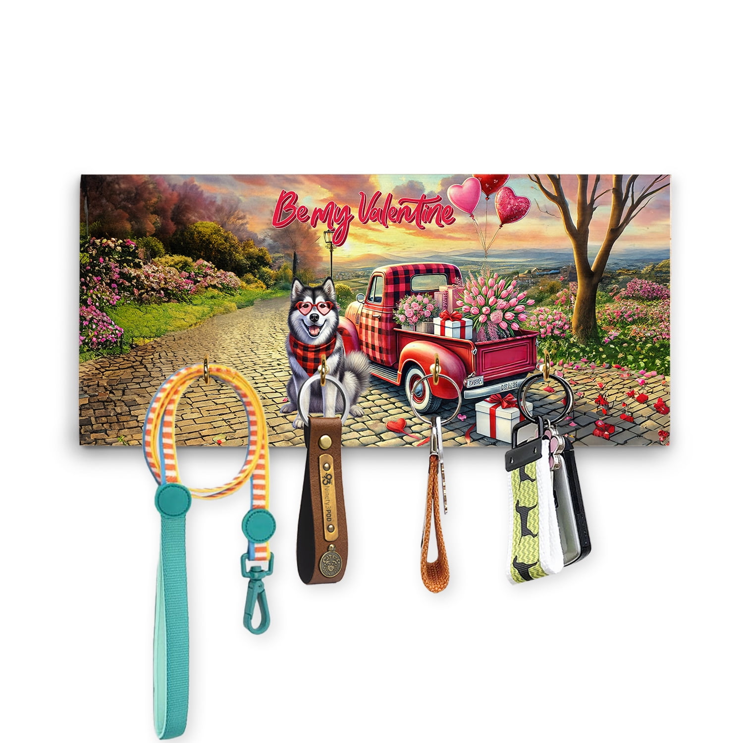 Be My Valentine's Alaskan Malamute Truck Full of Love Flower Balloon ...