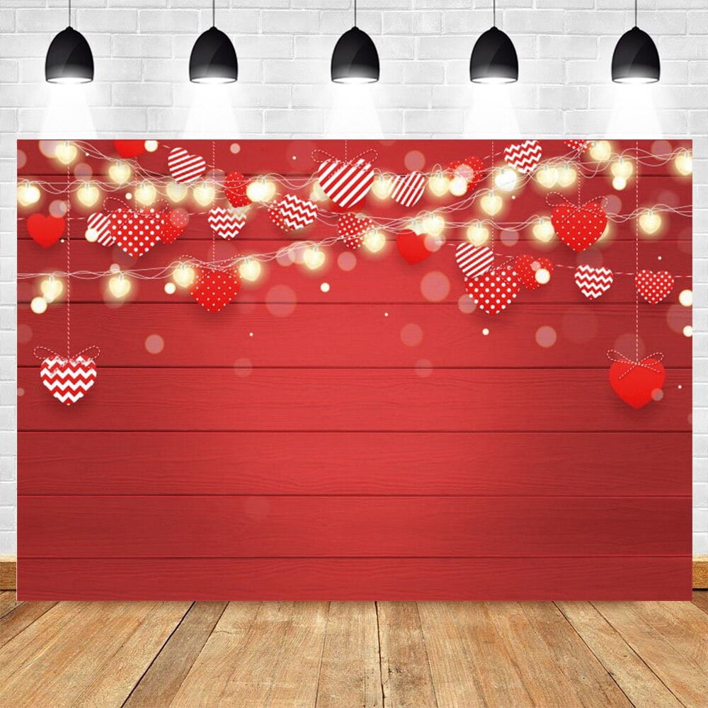 Valentine's Backdrop for Photography Wood Wall Red Love Heart ...