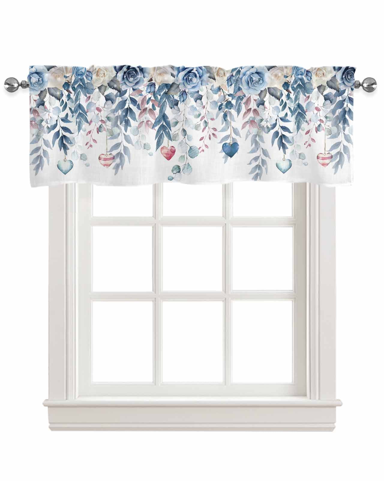 Valentine's Blue Rose Linen Curtain Valance for Bedroom/Bathroom ...