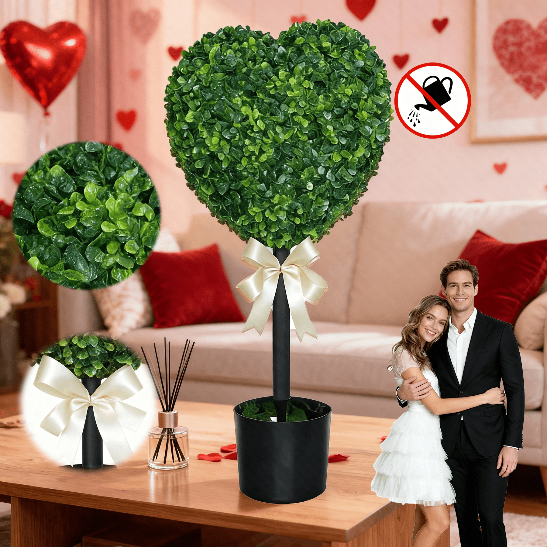 Valentine's Day 32" Artificial Boxwood Heart-Shaped Topiary Tree ...