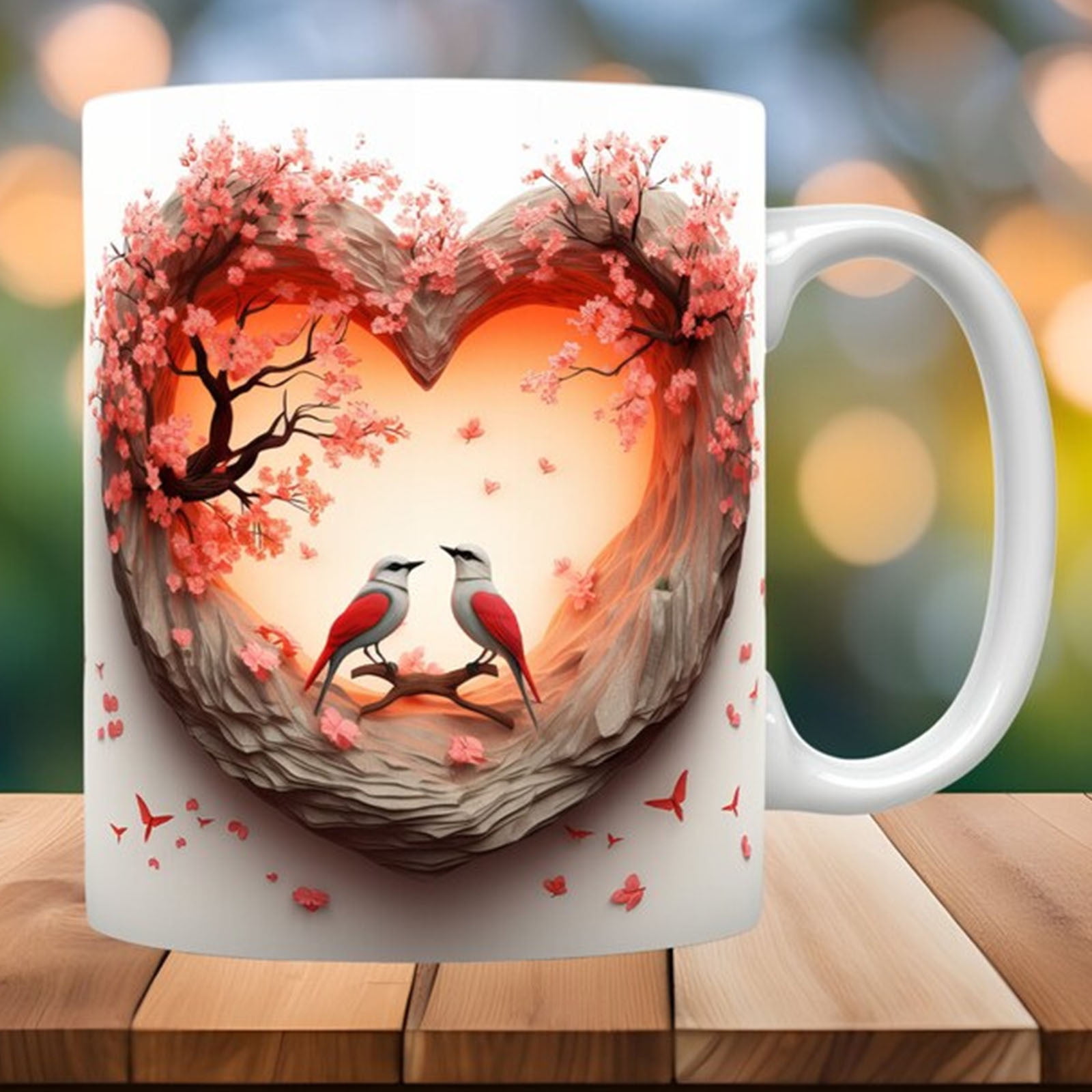 Valentine's Day 3D Heart Mug Set - 15oz Ceramic Couple Cups with Full ...