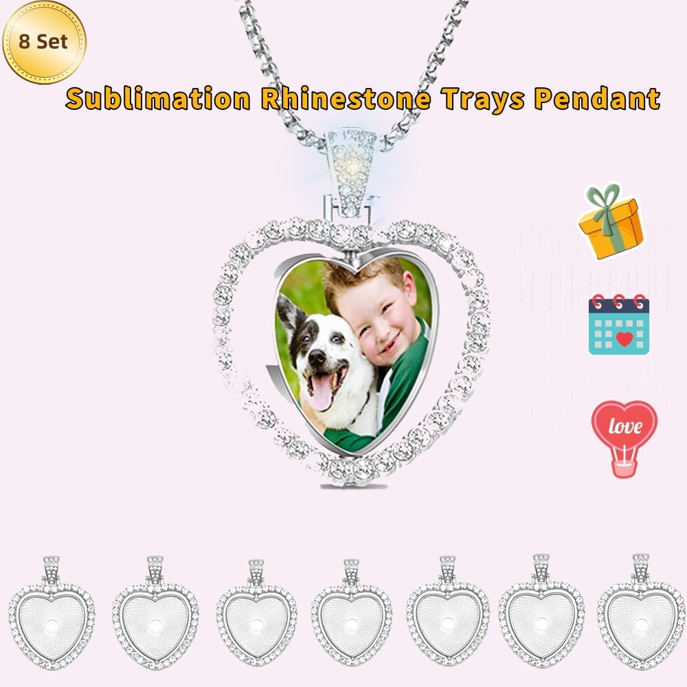 8-Piece DIY Heart Pendant Necklace Set - Rotating Double-Sided ...