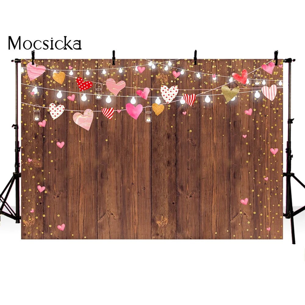 Valentine's Day Backdrop Black Wooden Wall Red Heart Valentine Wedding ...
