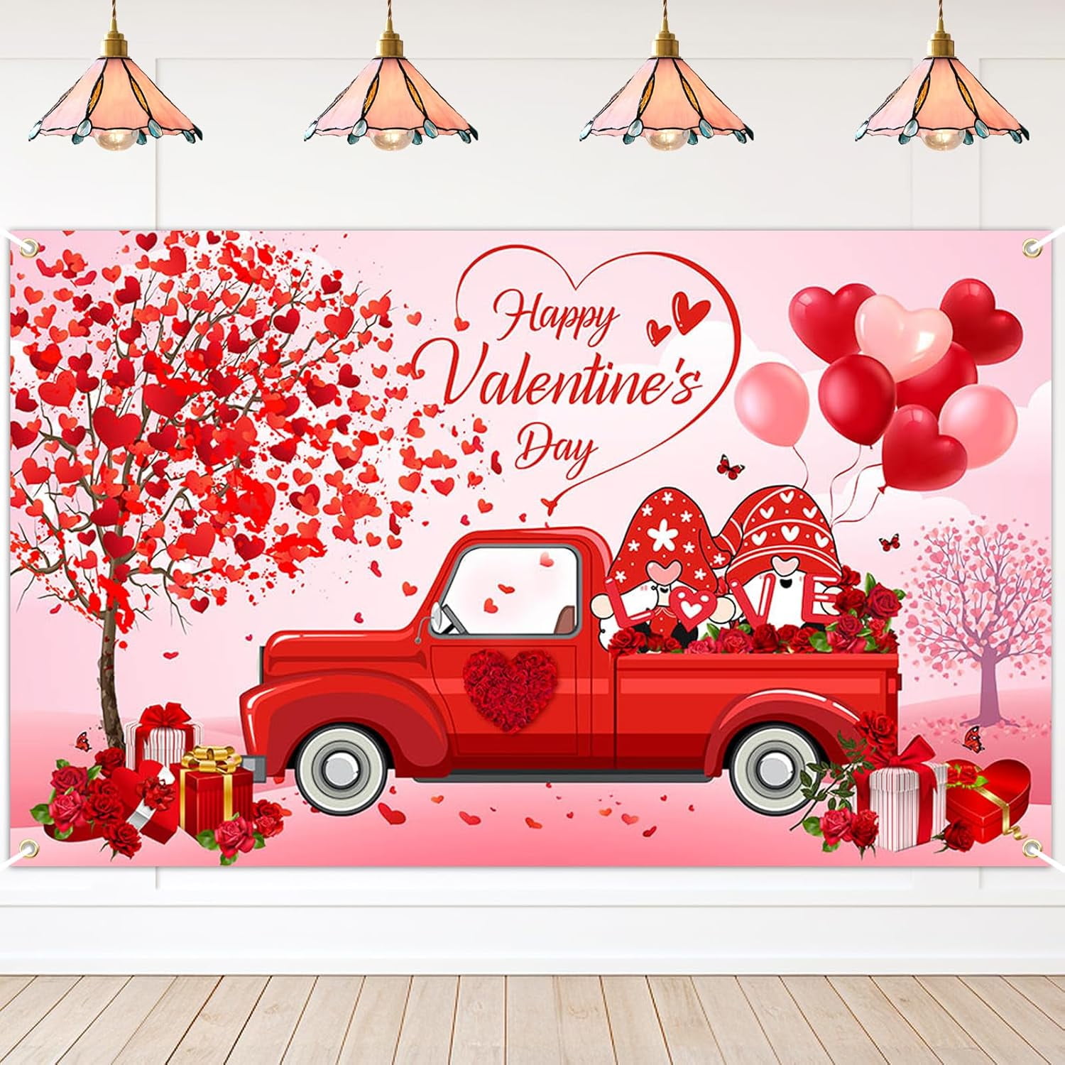 Valentine's Day Backdrop Red Car Rose Love Heart Happy Valentines Day ...