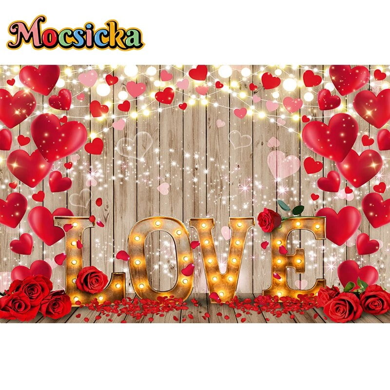 Valentine's Day Backdrop Red Heart Rose Wedding Sweet Confession ...