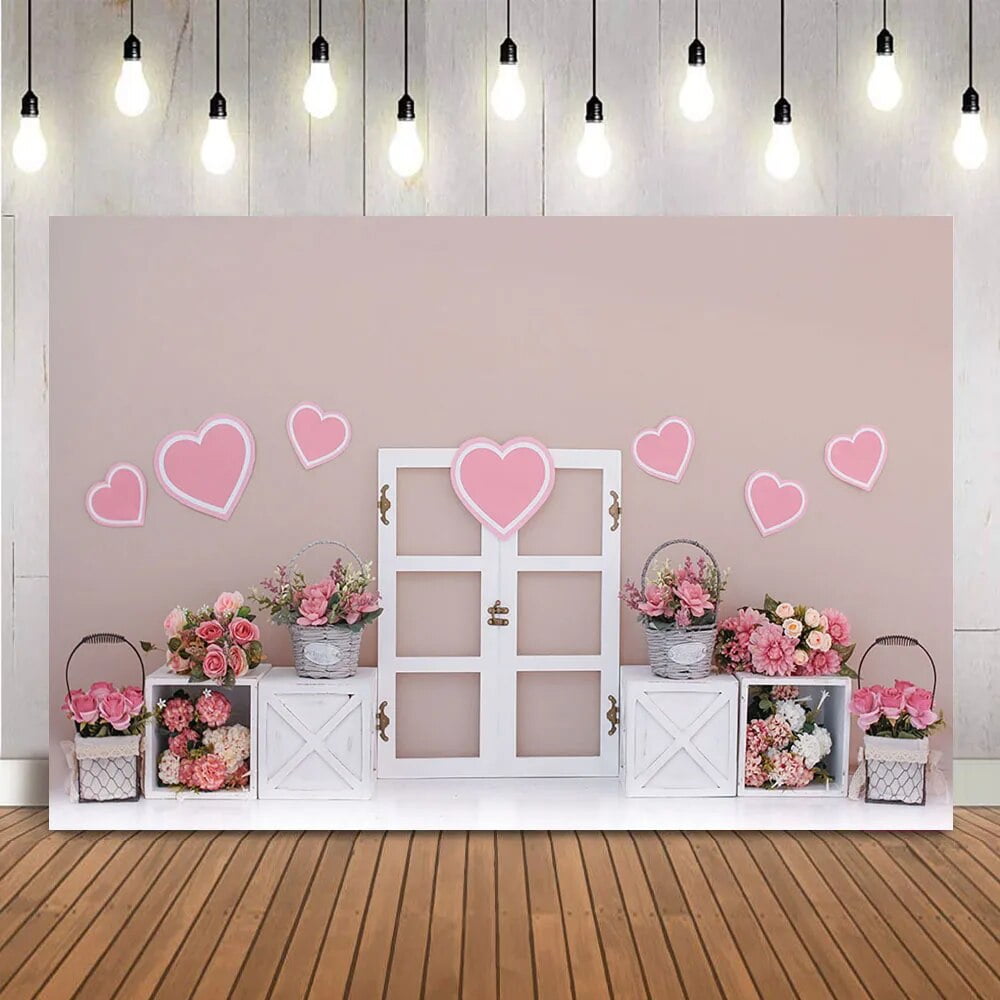 Valentine's Day Backdrop Rustic Vintage White Door Pink Hearts ...