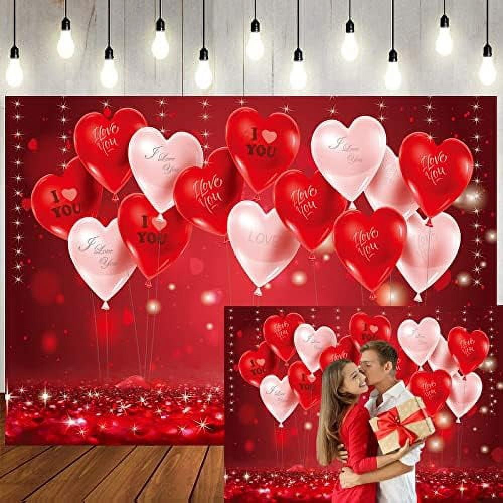 Valentine;s Day Backdrop Valentine;s Day Red Love Heart Balloon Decor ...