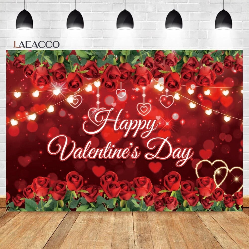 Valentine’s Day Backdrop Watercolor Flowers Sweet Red Pink Heart Wall ...