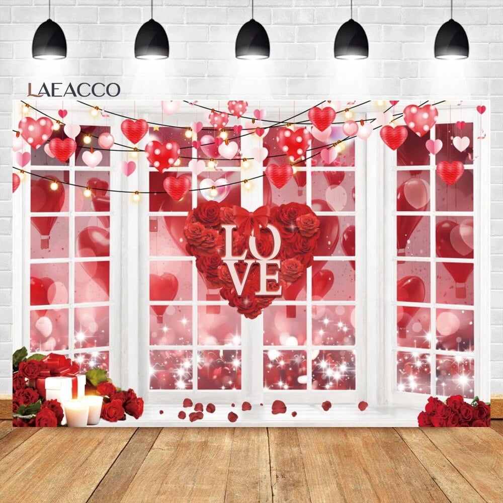 Valentine’s Day Backdrop Watercolor Flowers Sweet Red Pink Heart Wall ...