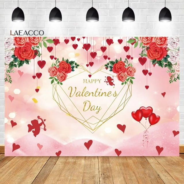 Valentine’s Day Backdrop Watercolor Flowers Sweet Red Pink Heart Wall ...