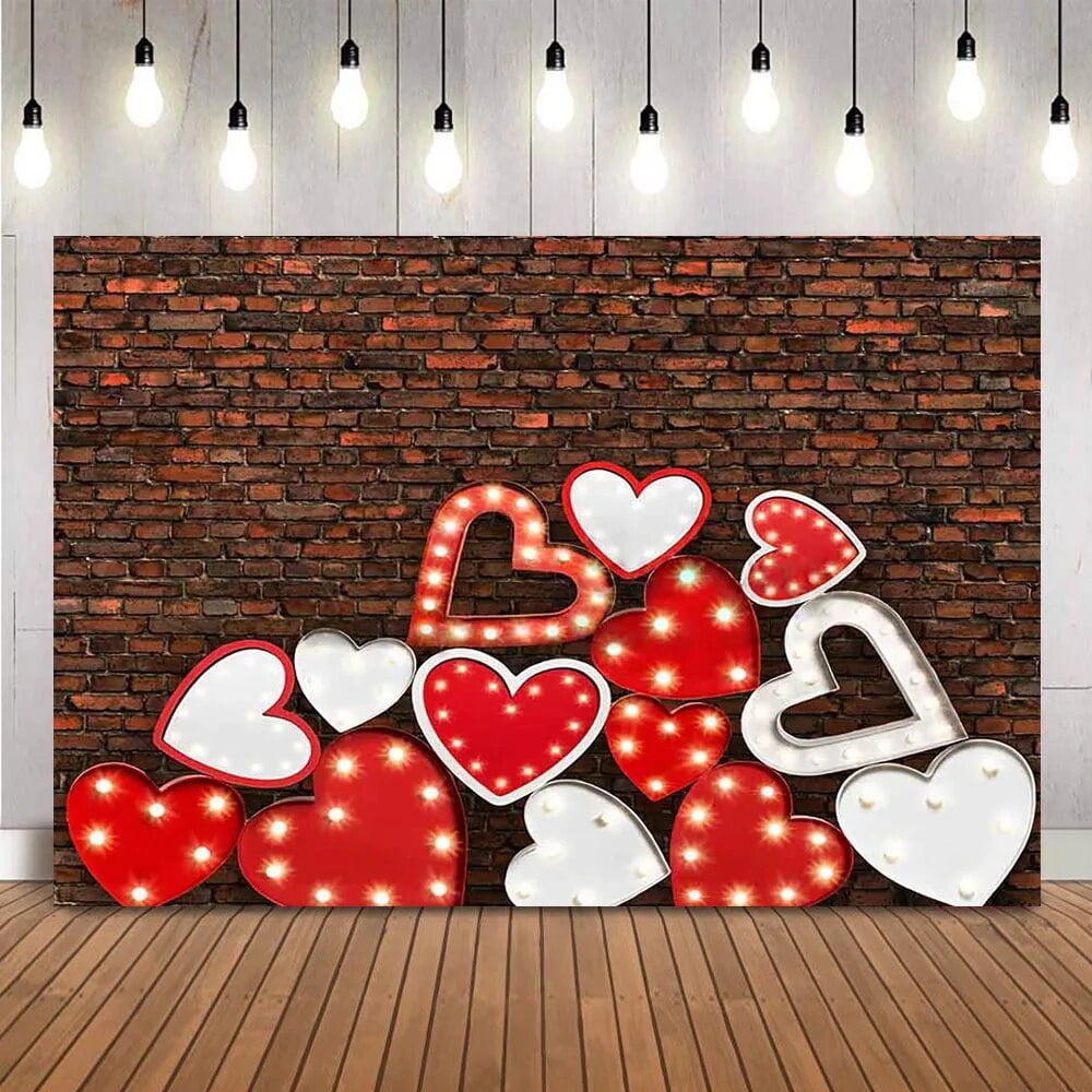 Valentine's Day Backdrop for Photography Brick Wall Glitter Love Heart ...